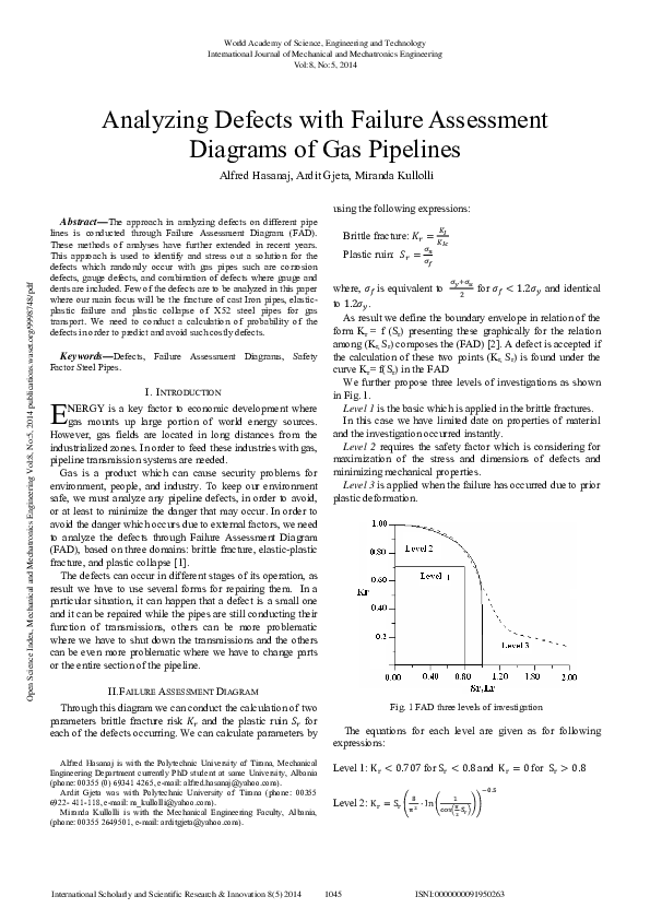 (PDF) Analyzing Defects with Failure Assessment Diagrams of Gas Pipelines