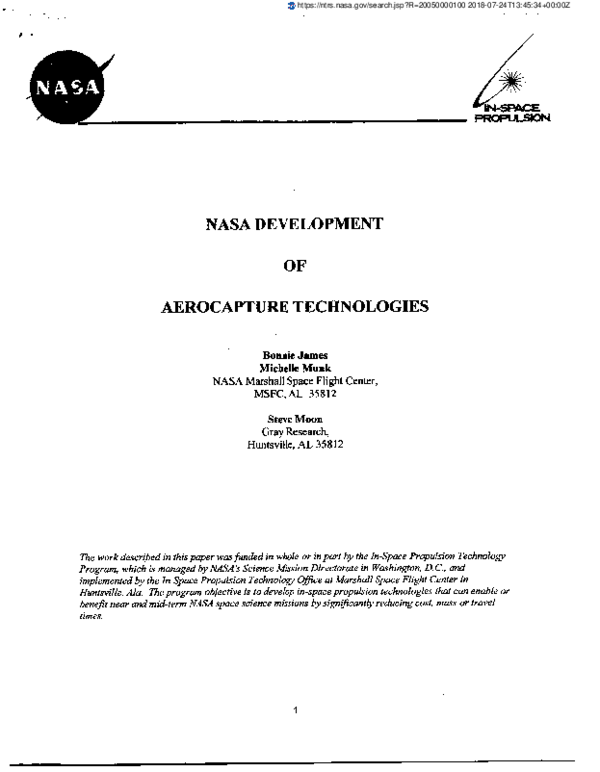 (PDF) NASA Development of Aerocapture Technologies | Steve Moon ...