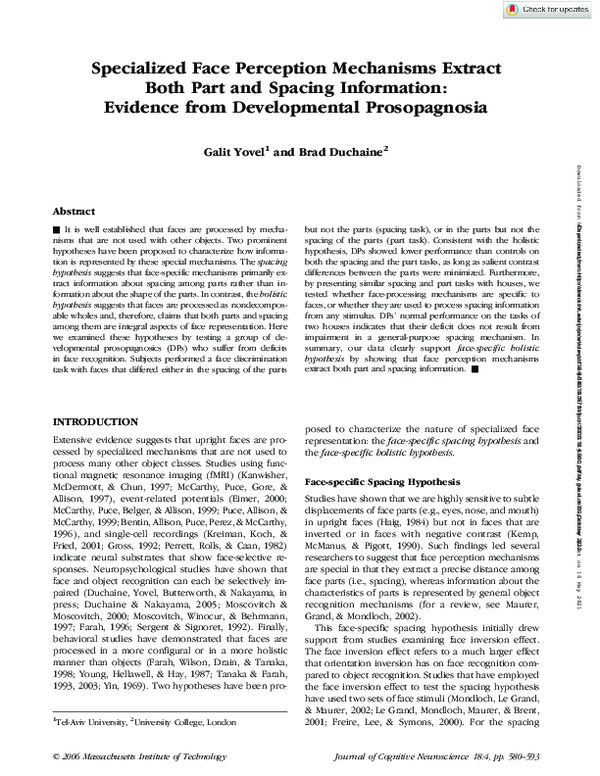 (PDF) Specialized Face Perception Mechanisms Extract Both Part and ...