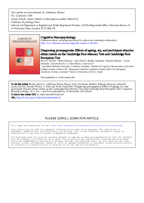 Pdf Diagnosing Prosopagnosia Effects Of Ageing Sex And Participant Stimulus Ethnic Match On
