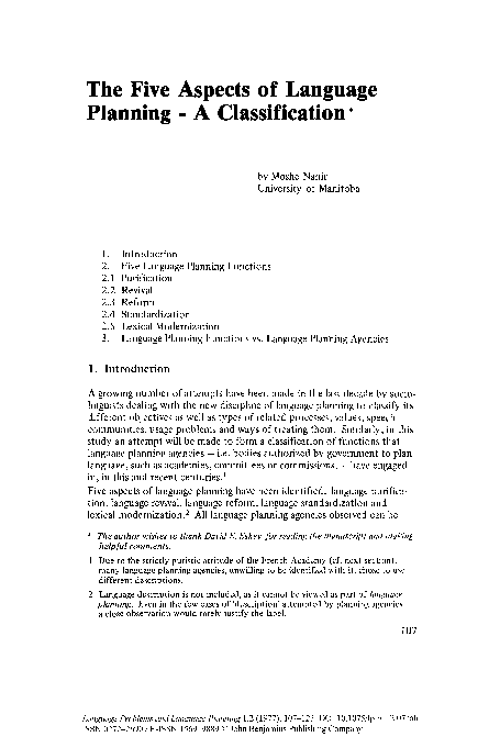 (PDF) The Five Aspects of Language Planning - A Classification