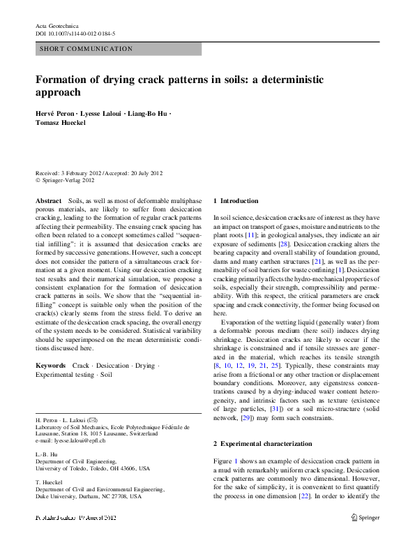 (PDF) Formation of drying crack patterns in soils: a deterministic approach