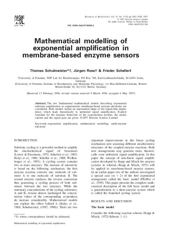 (PDF) Mathematical modelling of exponential amplification in membrane ...