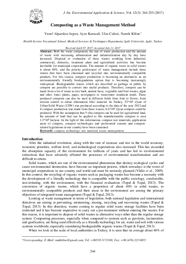 (PDF) Composting as a Waste Management Method
