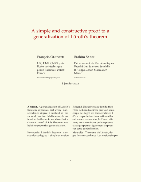 (PDF) A simple and constructive proof to a generalization of Lüroth's ...