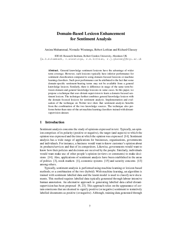 Pdf Domain Based Lexicon Enhancement For Sentiment Analysis