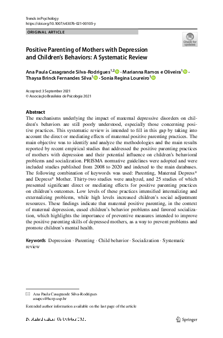 (PDF) Positive Parenting of Mothers with Depression and Children’s Behaviors: A Systematic Review