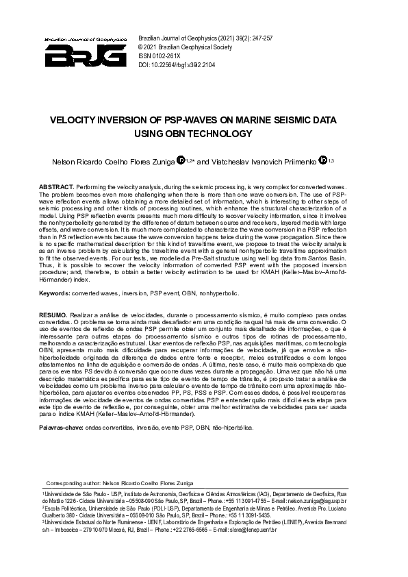 (PDF) Velocity Inversion of PSP-waves on Marine Seismic Data using OBN ...