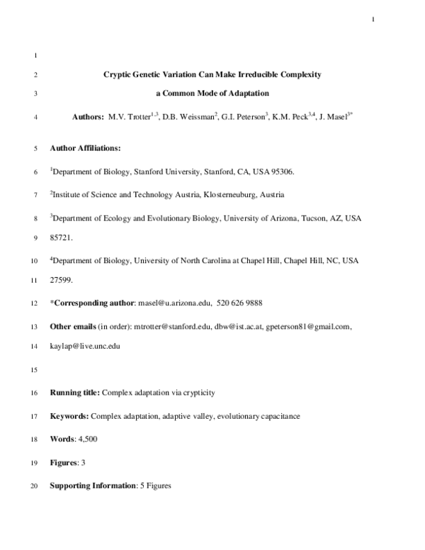 (PDF) Cryptic genetic variation can make "irreducible complexity" a ...