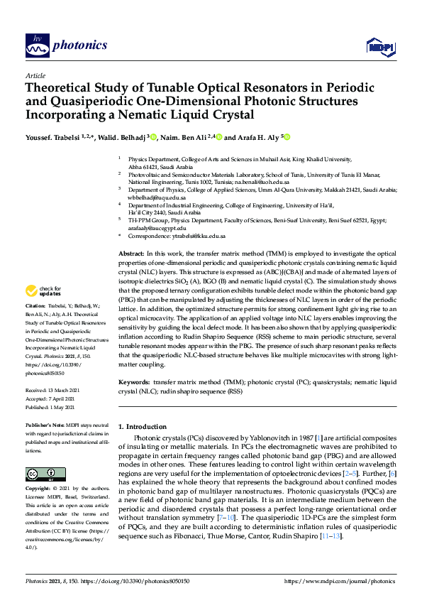 (PDF) Theoretical Study of Tunable Optical Resonators in Periodic and Quasiperiodic One ...
