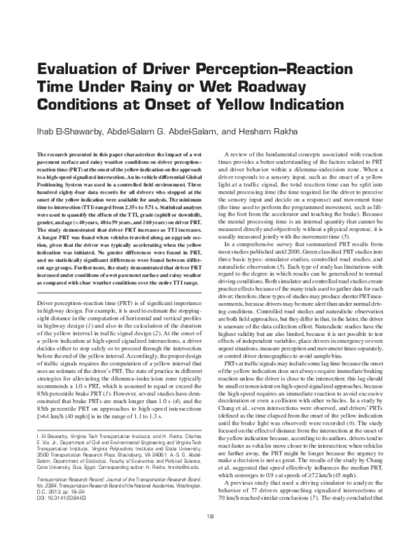 (PDF) Evaluation of Driver Perception–Reaction Time under Rainy or Wet ...