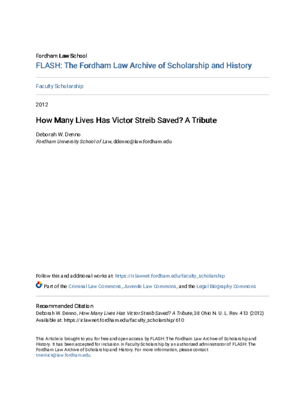 (PDF) How Many Lives Has Victor Streib Saved? A Tribute