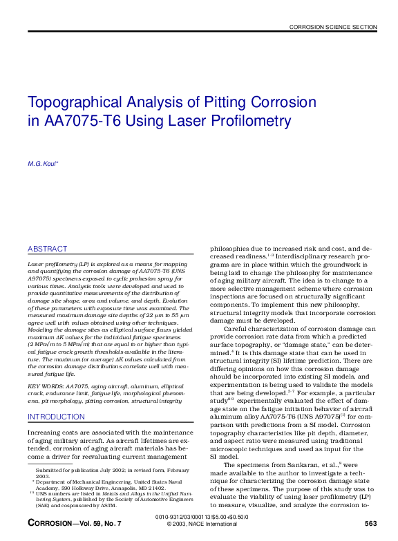 (PDF) Topographical Analysis of Pitting Corrosion in AA7075-T6 Using ...