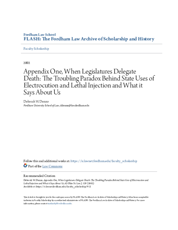 (PDF) Appendix One, When Legislatures Delegate Death: The Troubling ...