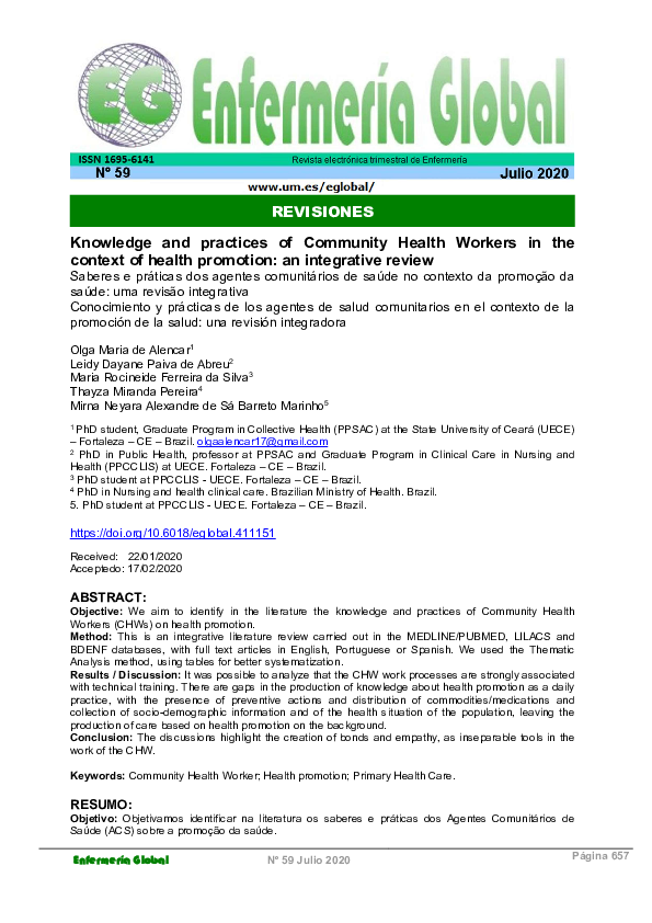 (PDF) Knowledge and practices of Community Health Workers in the ...