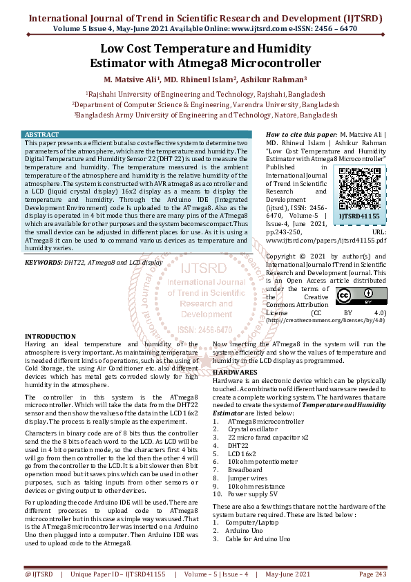 Pdf Low Cost Temperature And Humidity Estimator With Atmega8 Microcontroller