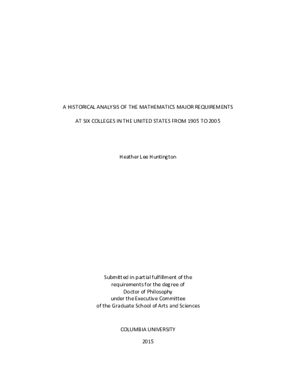 (PDF) A Historical Analysis of the Mathematics Major Requirements at ...