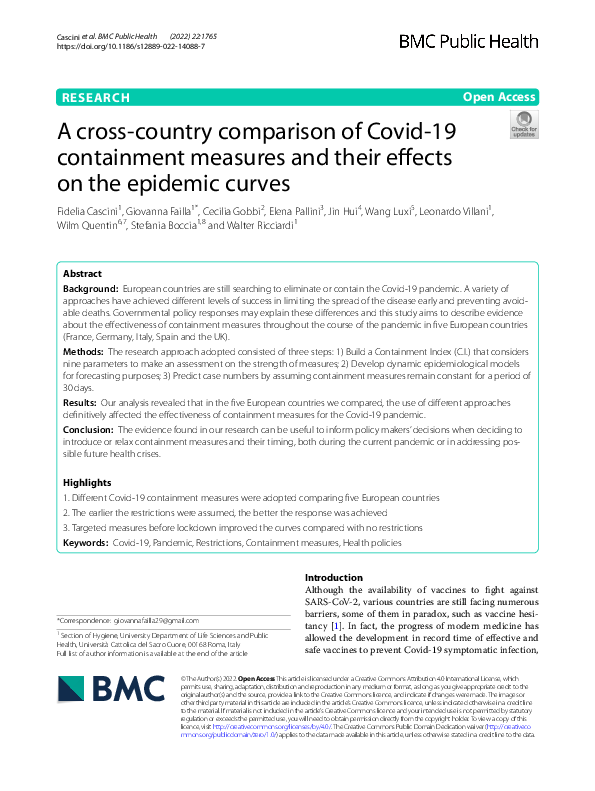 (PDF) A cross-country comparison of Covid-19 containment measures and ...