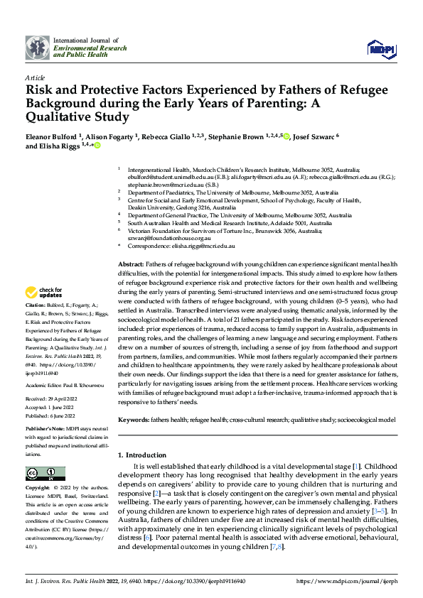 (PDF) Risk and Protective Factors Experienced by Fathers of Refugee ...