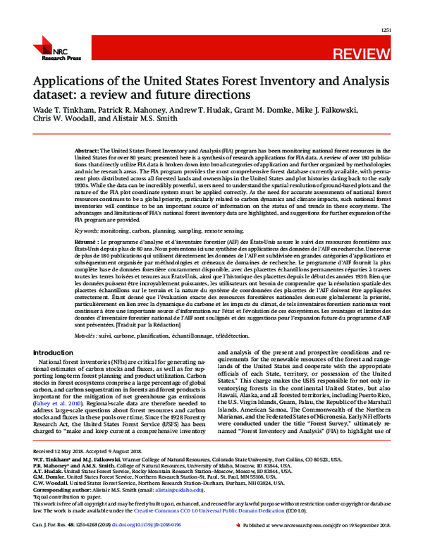 (PDF) Applications of the United States Forest Inventory and Analysis ...