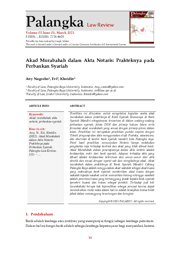 (PDF) Akad Murabahah Dan Penerapannya Dalam Akta Notaris Pada ...