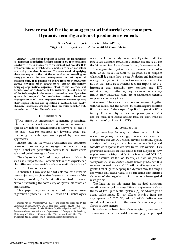 Pdf Service Model For The Management Of Industrial Environments Dynamic Reconfiguration Of