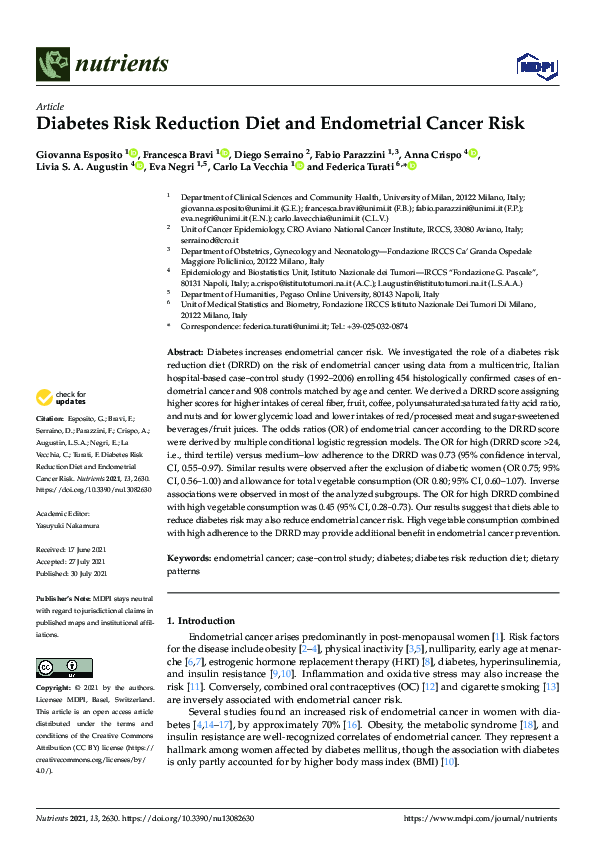 (PDF) Diabetes Risk Reduction Diet and Endometrial Cancer Risk