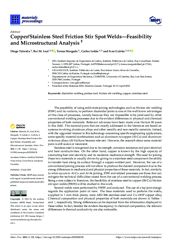 (PDF) Copper/Stainless Steel Friction Stir Spot Welds—Feasibility and Microstructural Analysis