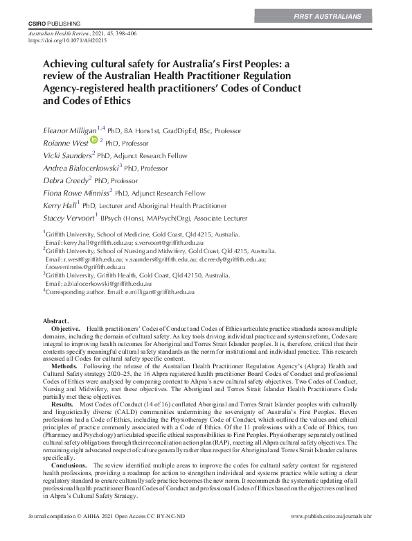 (PDF) Achieving cultural safety for Australia’s First Peoples: a review ...