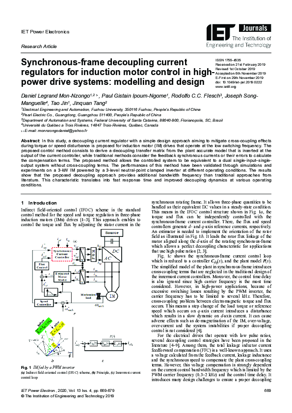 (PDF) Synchronous‐frame decoupling current regulators for induction motor control in high‐power ...