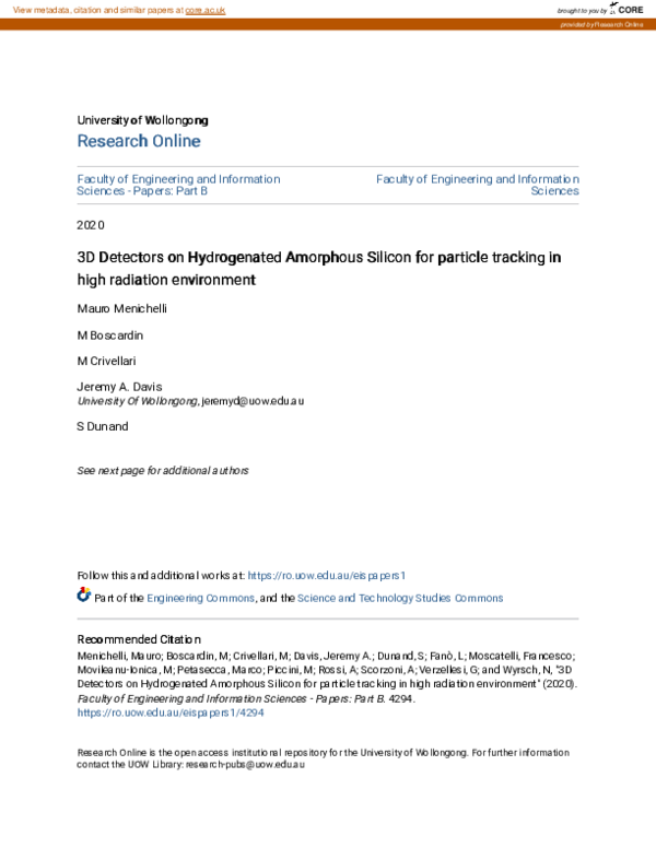 (PDF) 3D Detectors on Hydrogenated Amorphous Silicon for particle tracking in high radiation ...