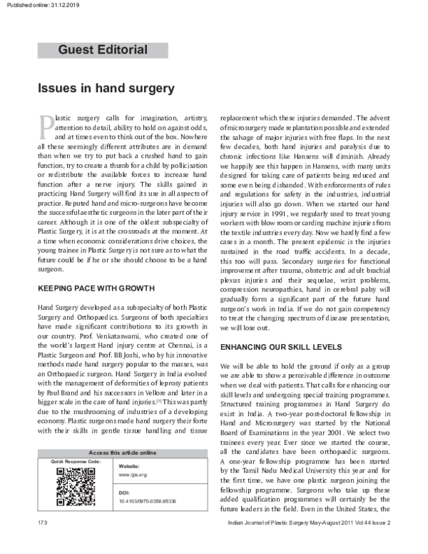 (PDF) Issues in hand surgery