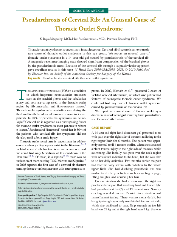 (PDF) Pseudarthrosis of Cervical Rib: An Unusual Cause of Thoracic ...