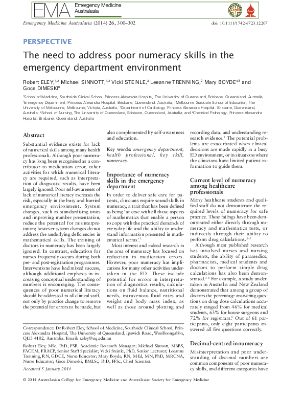 (PDF) The need to address poor numeracy skills in the emergency ...