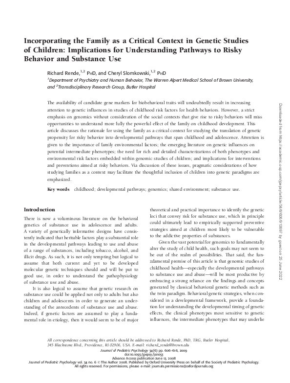 (PDF) Incorporating the Family as a Critical Context in Genetic Studies ...