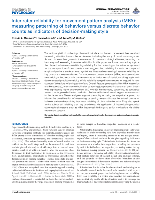 (PDF) Inter-rater reliability for movement pattern analysis (MPA ...