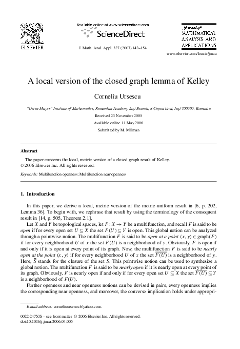 (PDF) A local version of the closed graph lemma of Kelley