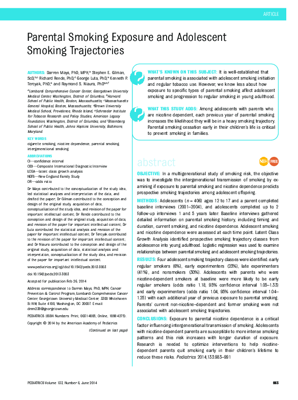 (PDF) Parental Smoking Exposure and Adolescent Smoking Trajectories
