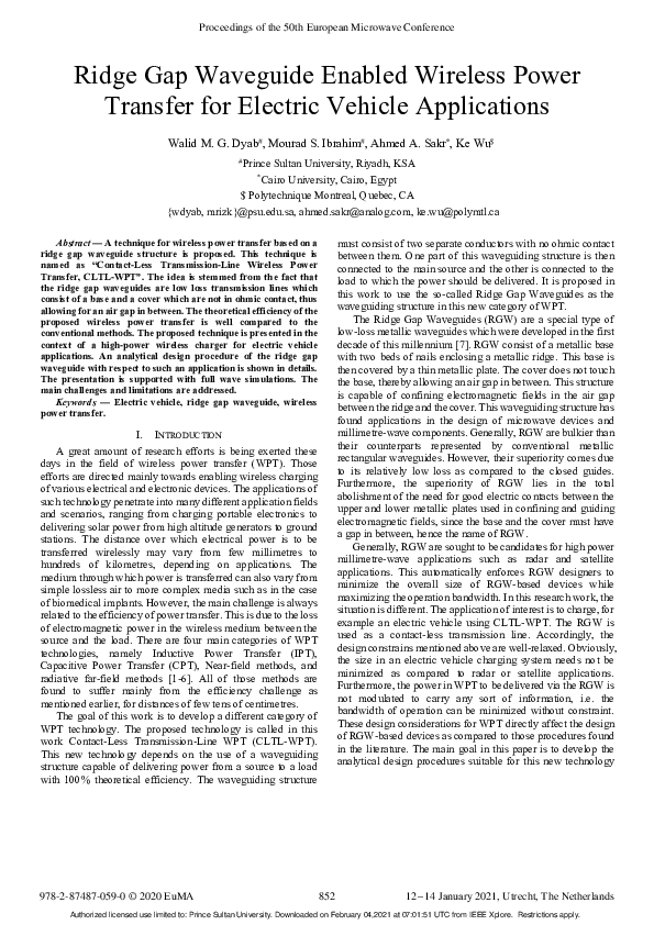 (PDF) Ridge Gap Waveguide Enabled Wireless Power Transfer for Electric ...
