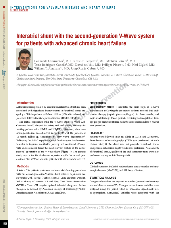 (PDF) Interatrial shunt with the second-generation V-Wave system for ...