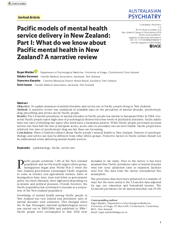 (PDF) Pacific models of mental health service delivery in New Zealand ...