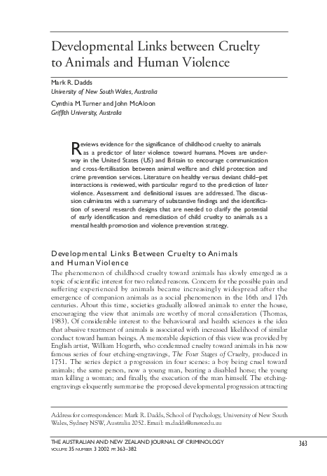 (PDF) Developmental Links between Cruelty to Animals and Human Violence