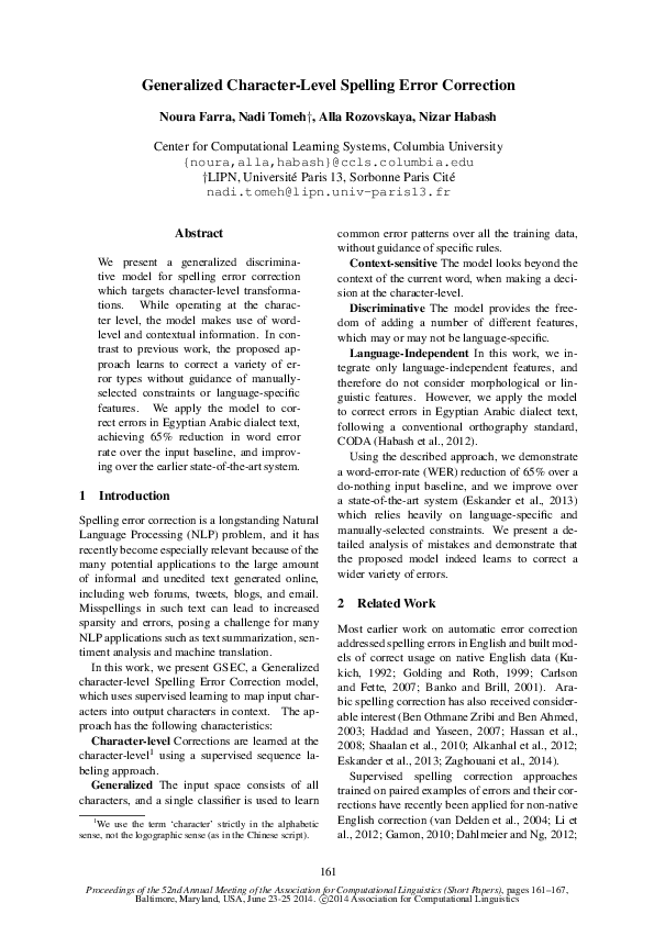 Pdf Generalized Character Level Spelling Error Correction