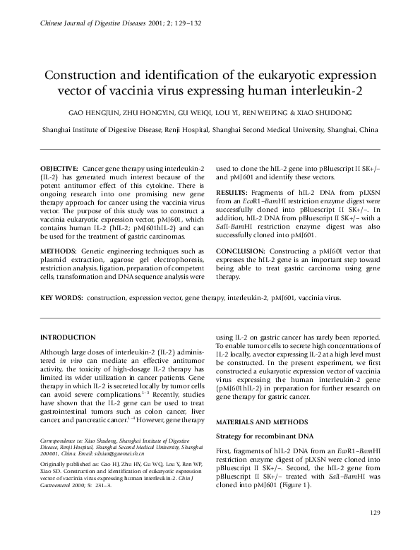 (PDF) Construction and identification of the eukaryotic expression vector of vaccinia virus ...