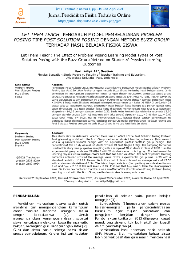 (PDF) Let Them Teach: Pengaruh Model Pembelajaran Problem Posing Tipe Post Solution Posing ...