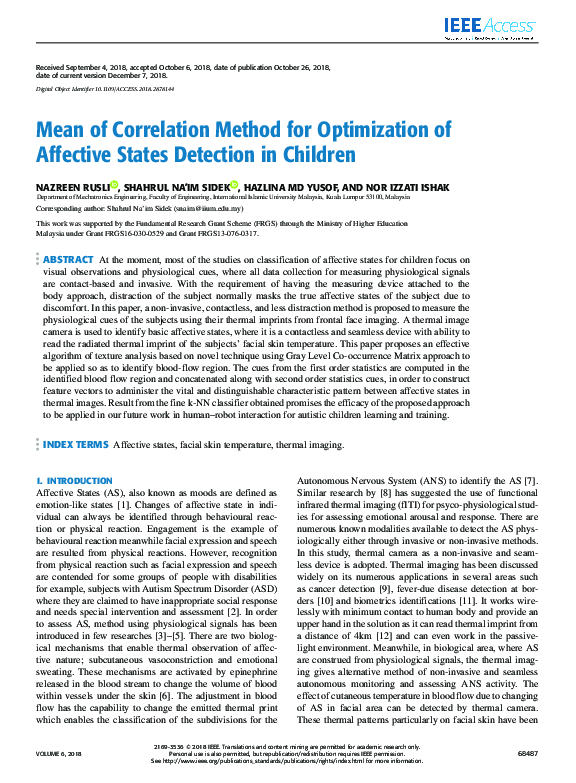 Pdf Mean Of Correlation Method For Optimization Of Affective States