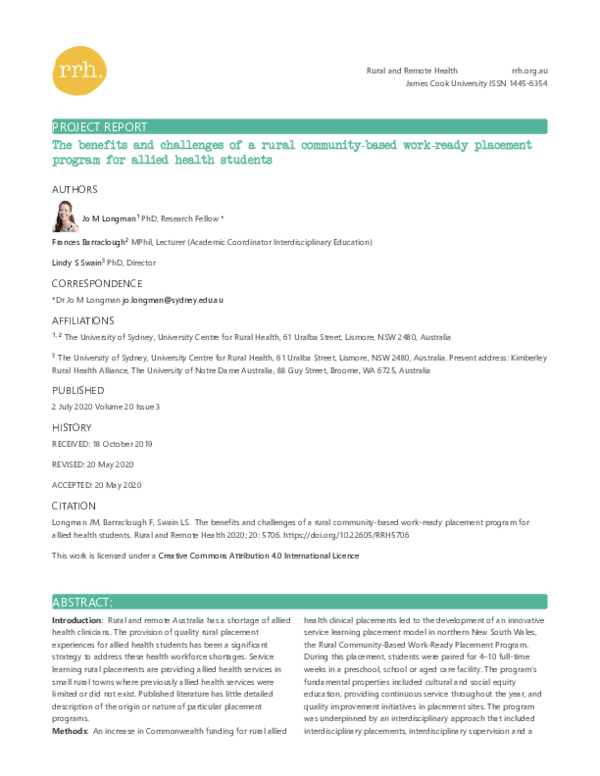 (PDF) The benefits and challenges of a rural community-based work-ready ...