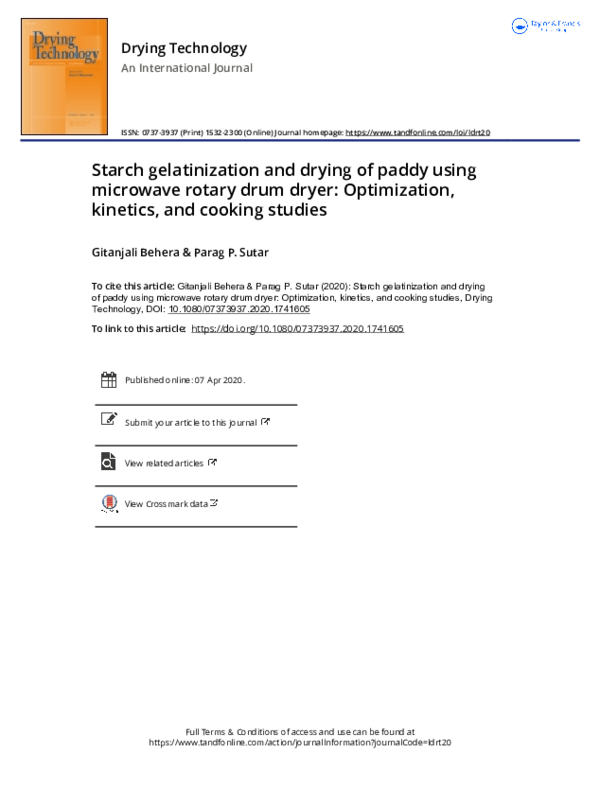 (PDF) Starch gelatinization and drying of paddy using microwave rotary ...