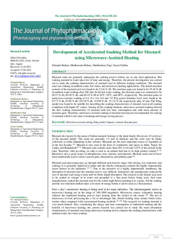 (PDF) Development of Accelerated Soaking Method for Mustard using ...