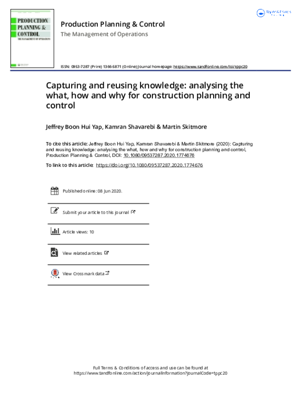 (PDF) Capturing and reusing knowledge: analysing the what, how and why for construction planning ...